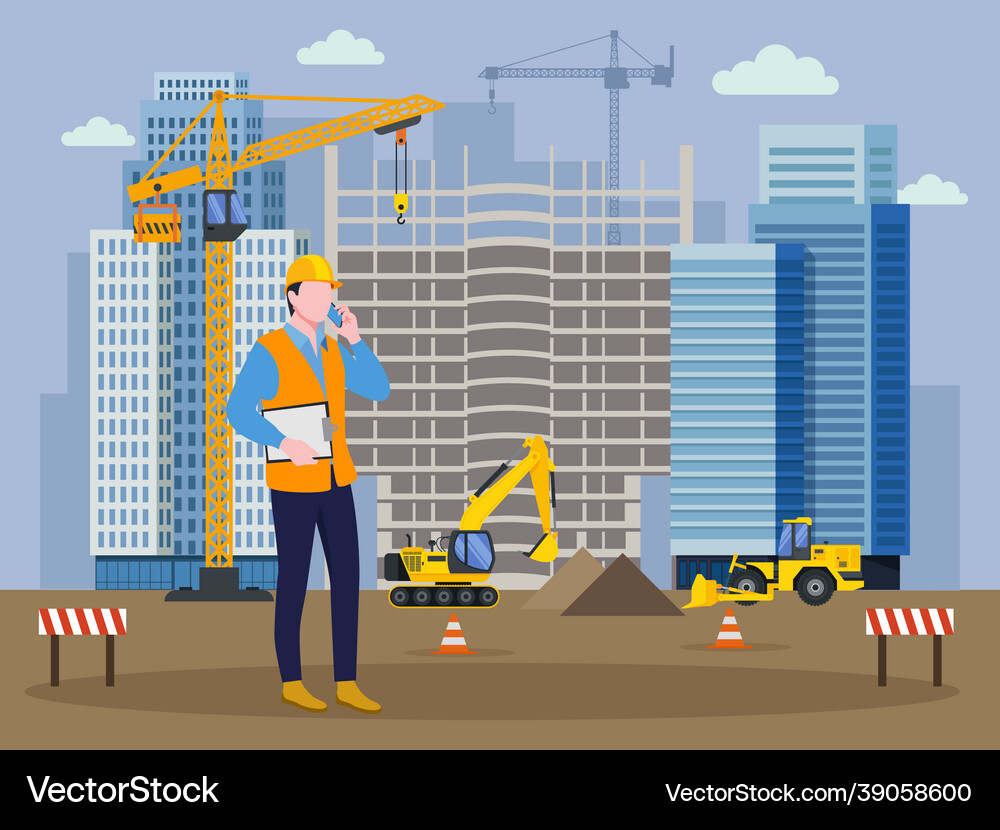 Construction site worker chatting on phone Vector Image