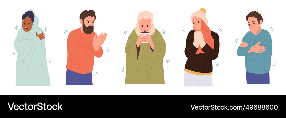 Freezing people characters drinking warm coffee Vector Image