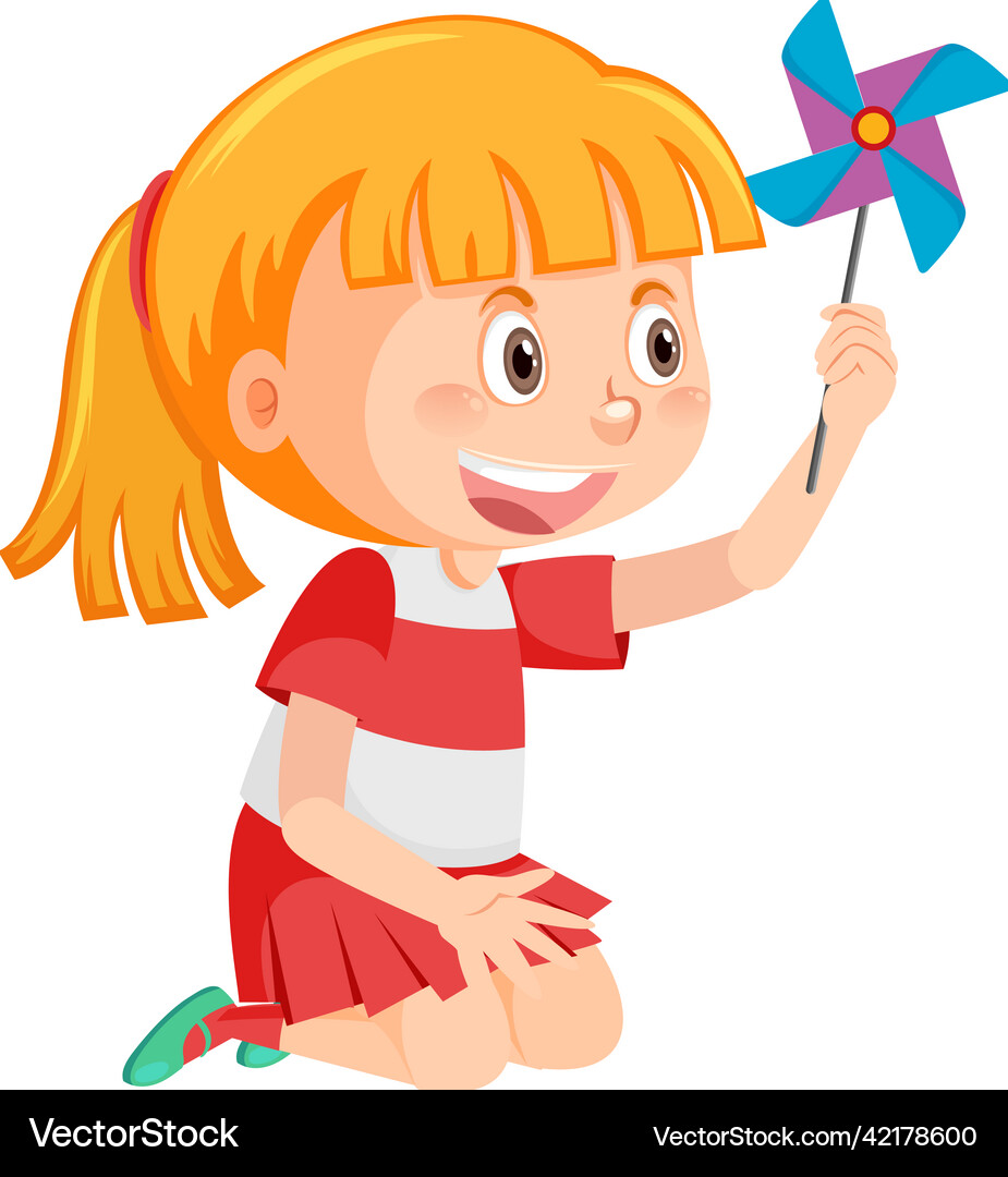 Girl playing with windmill toy Royalty Free Vector Image