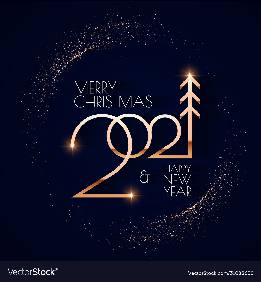 Happy new 2021 year elegant gold text with light Vector Image
