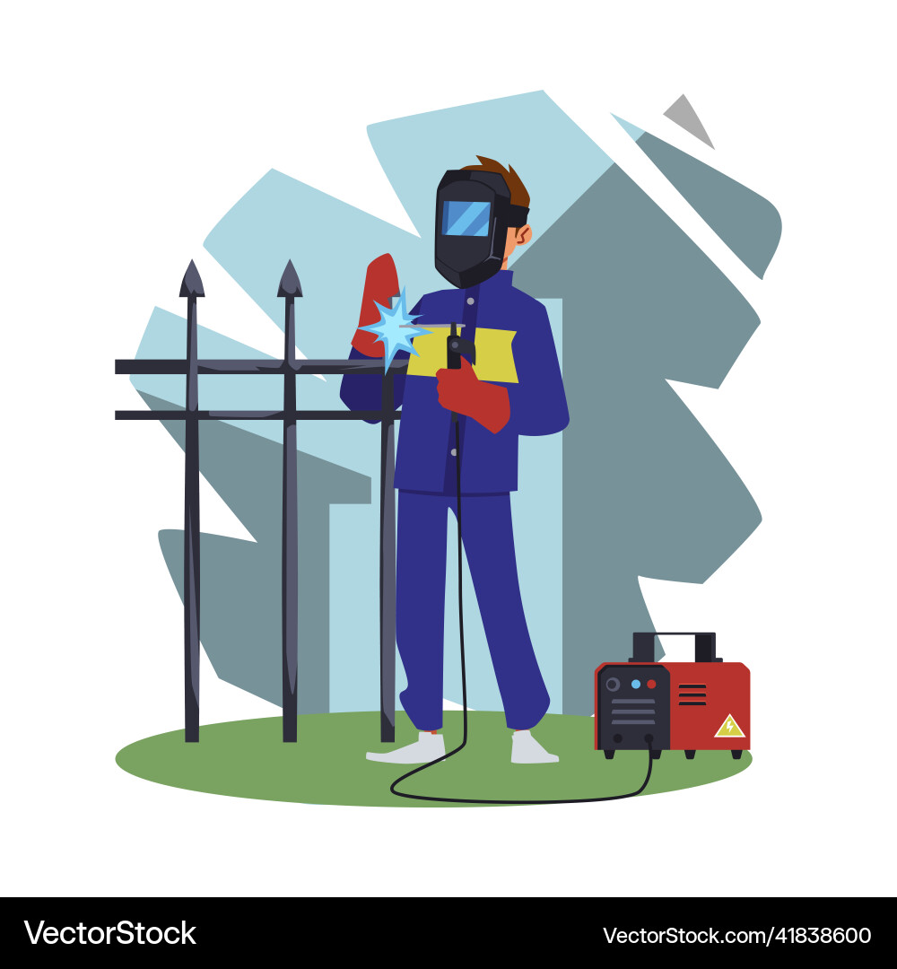 Welder in protective wear at decorative backdrop Vector Image