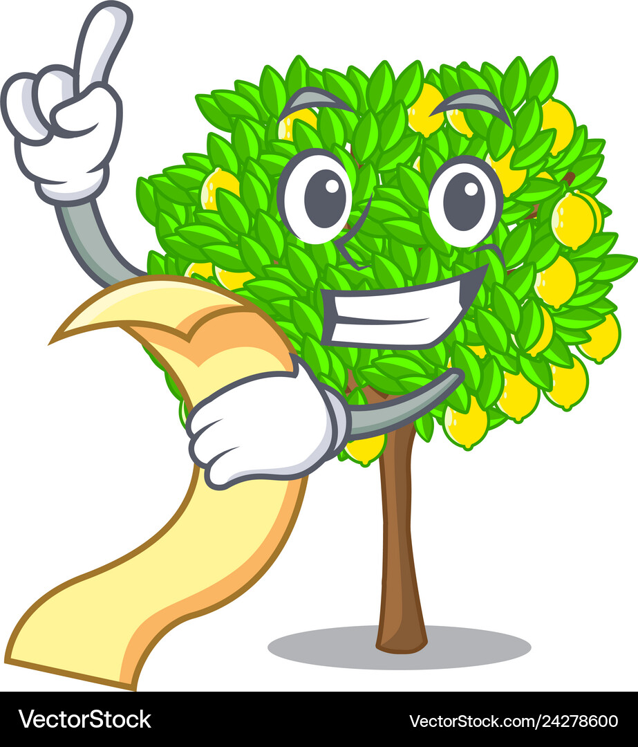 With menu lemon tree cartoon next the house Vector Image