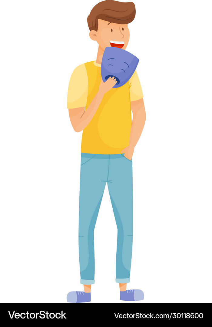 Young smiling man standing and holding mask Vector Image