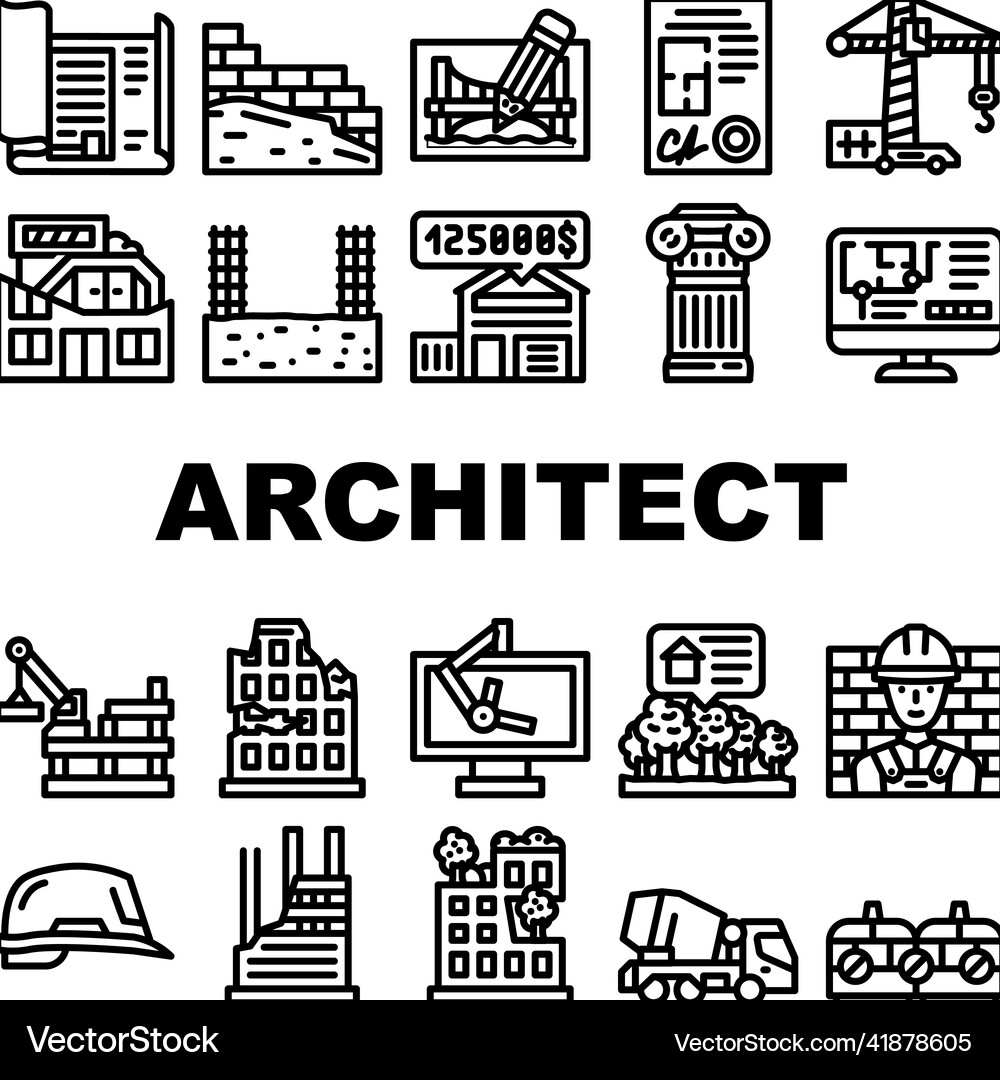 Architect professional occupation icons set Vector Image