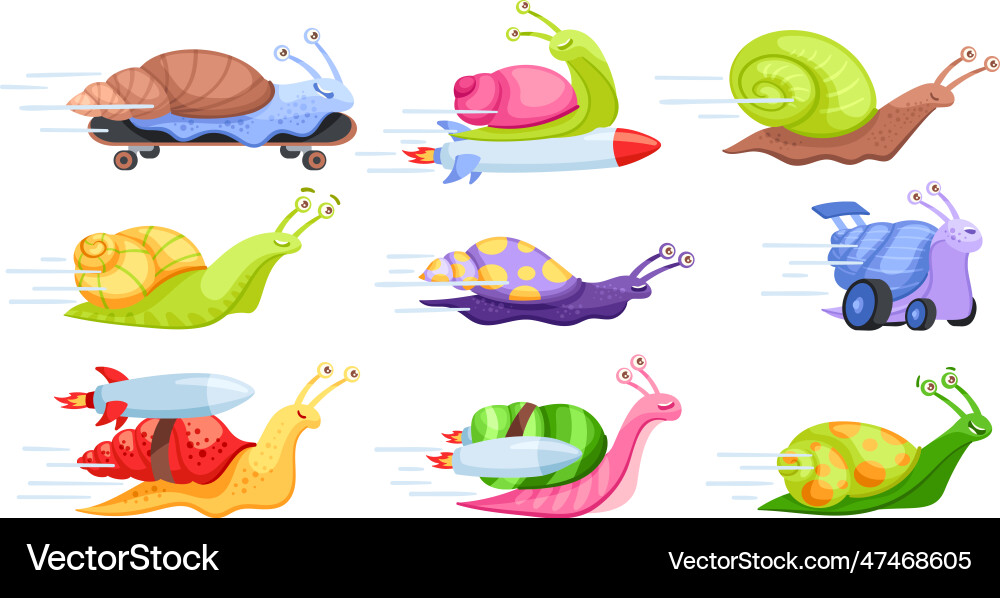 Cartoon fast snails turbo rocket fast-moving Vector Image