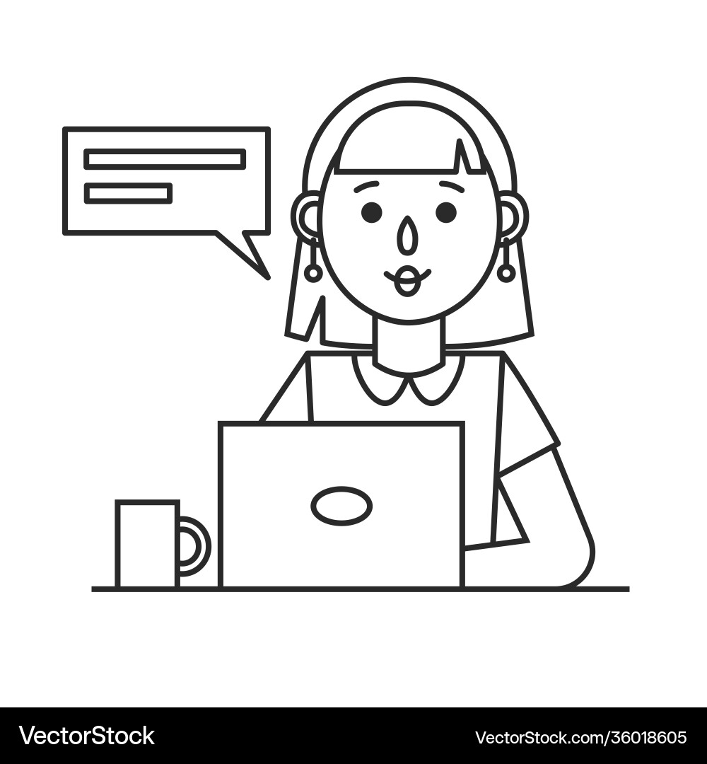 Girl working with a laptop computer icon Vector Image