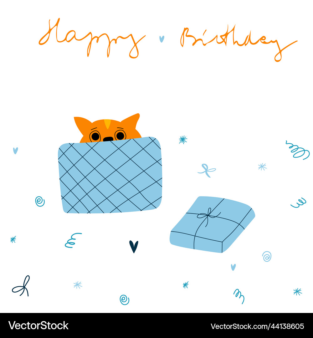 Greeting card with ginger cat in gift box Vector Image