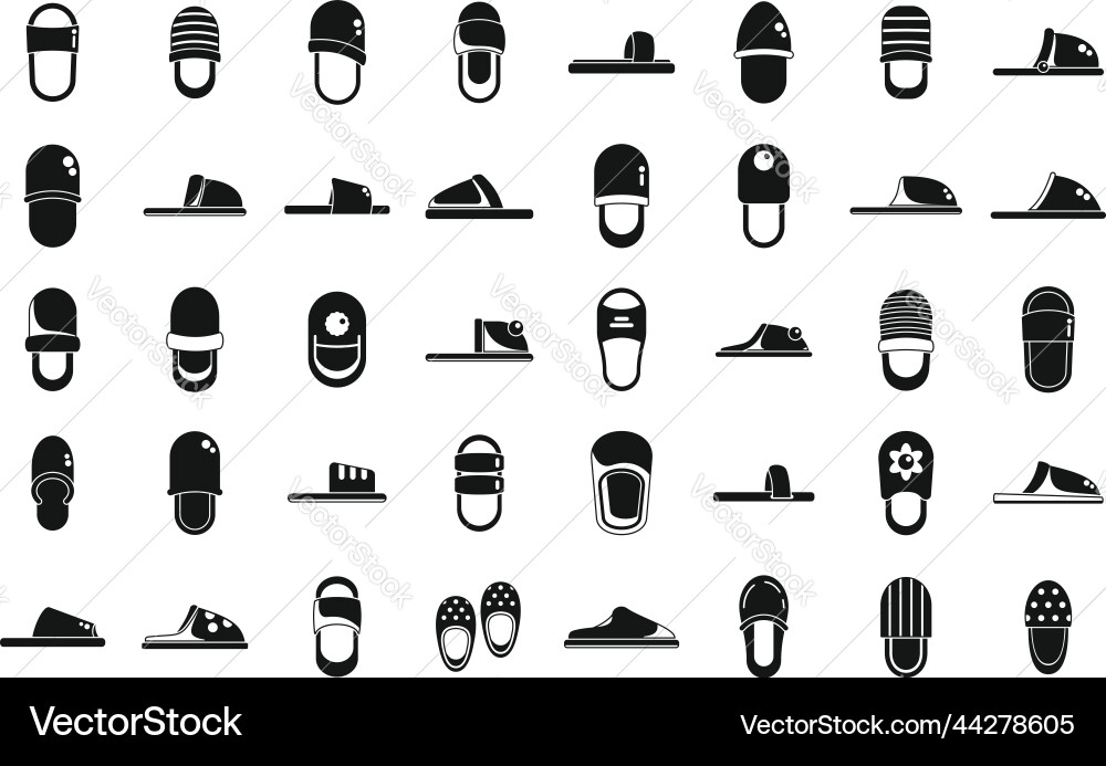 Home slippers icons set simple boot Royalty Free Vector