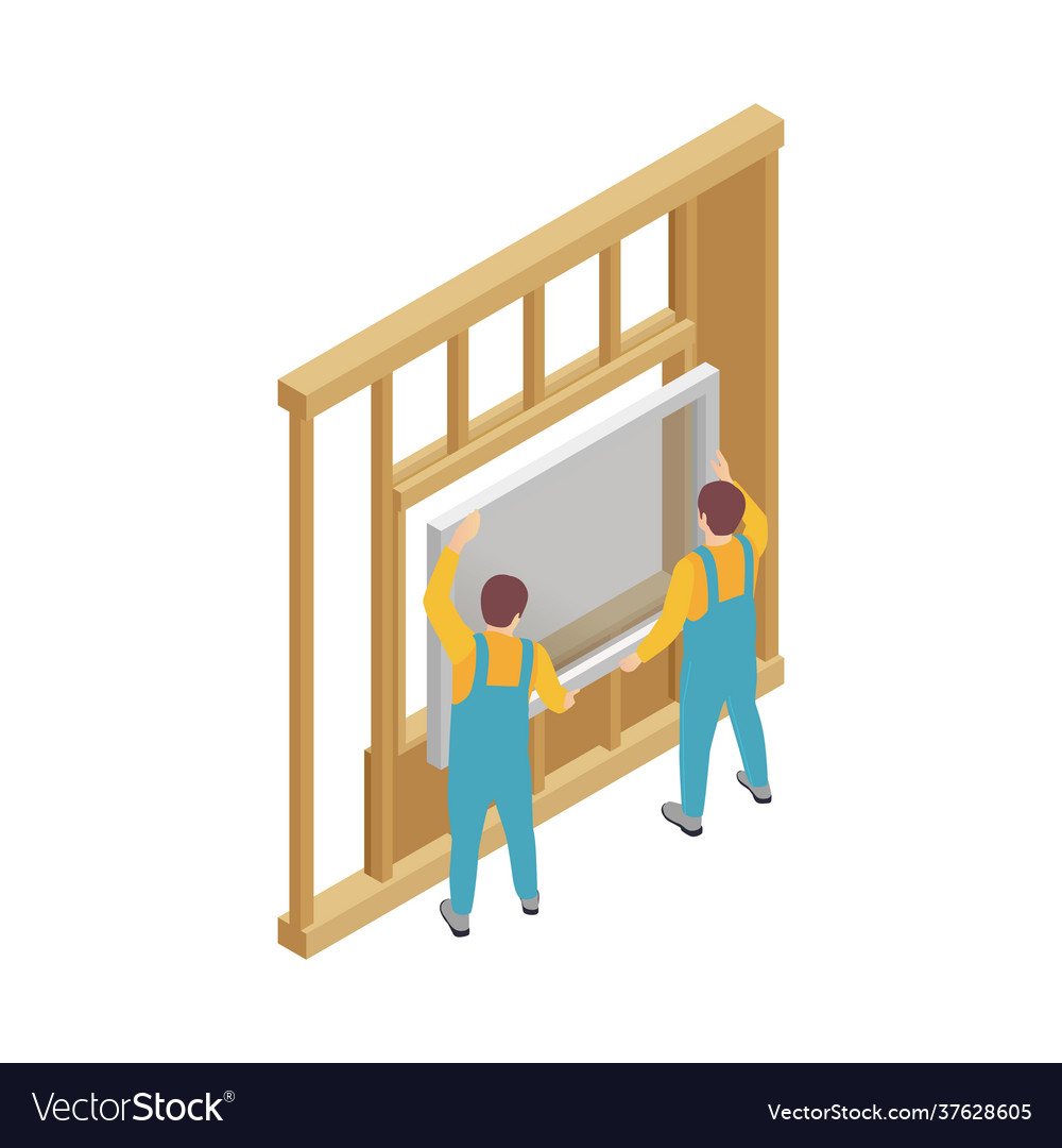 Installing window building composition Royalty Free Vector