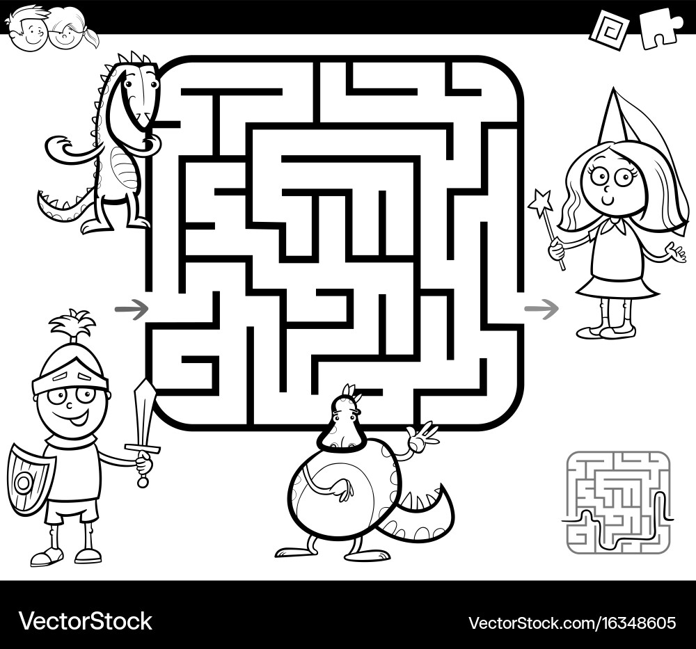 Maze activity game with fantasy characters Vector Image