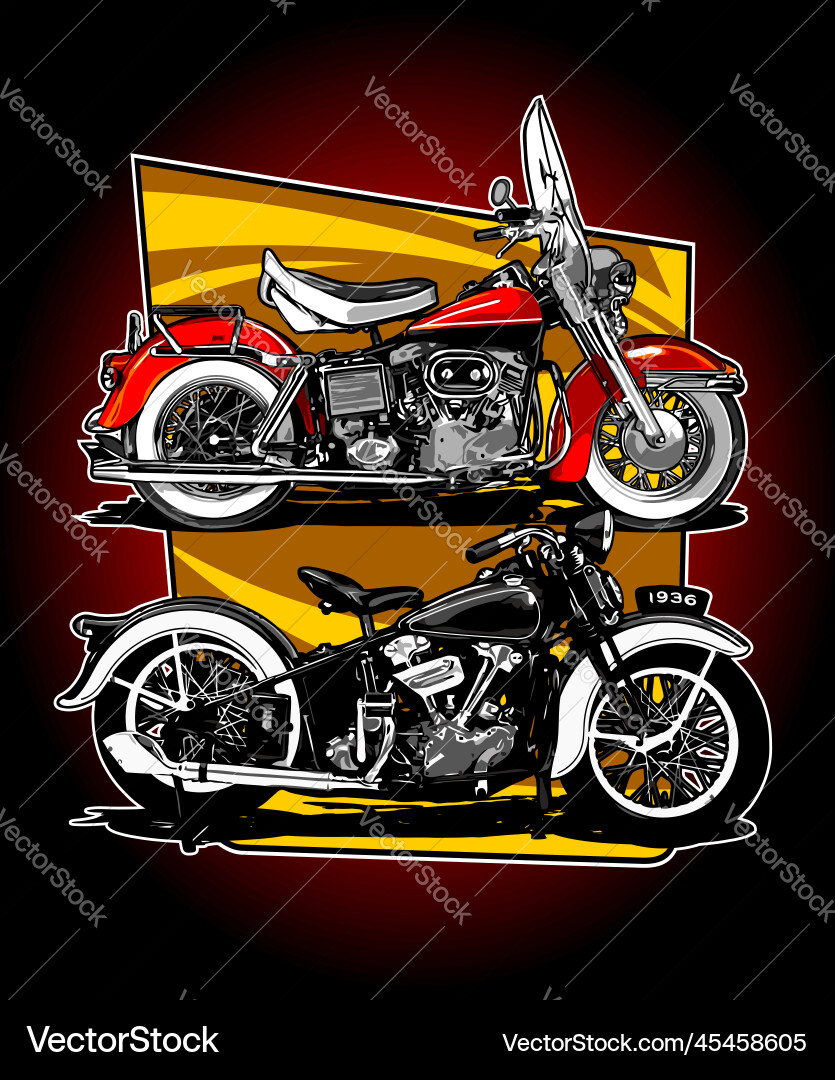 Motorcycle cruiser with yellow graphic background Vector Image