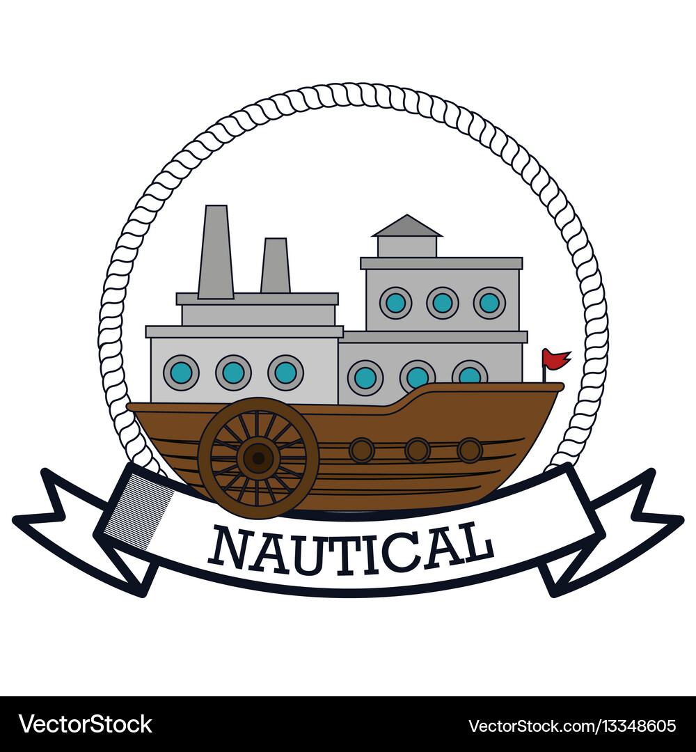 Nautical frame with ship Royalty Free Vector Image