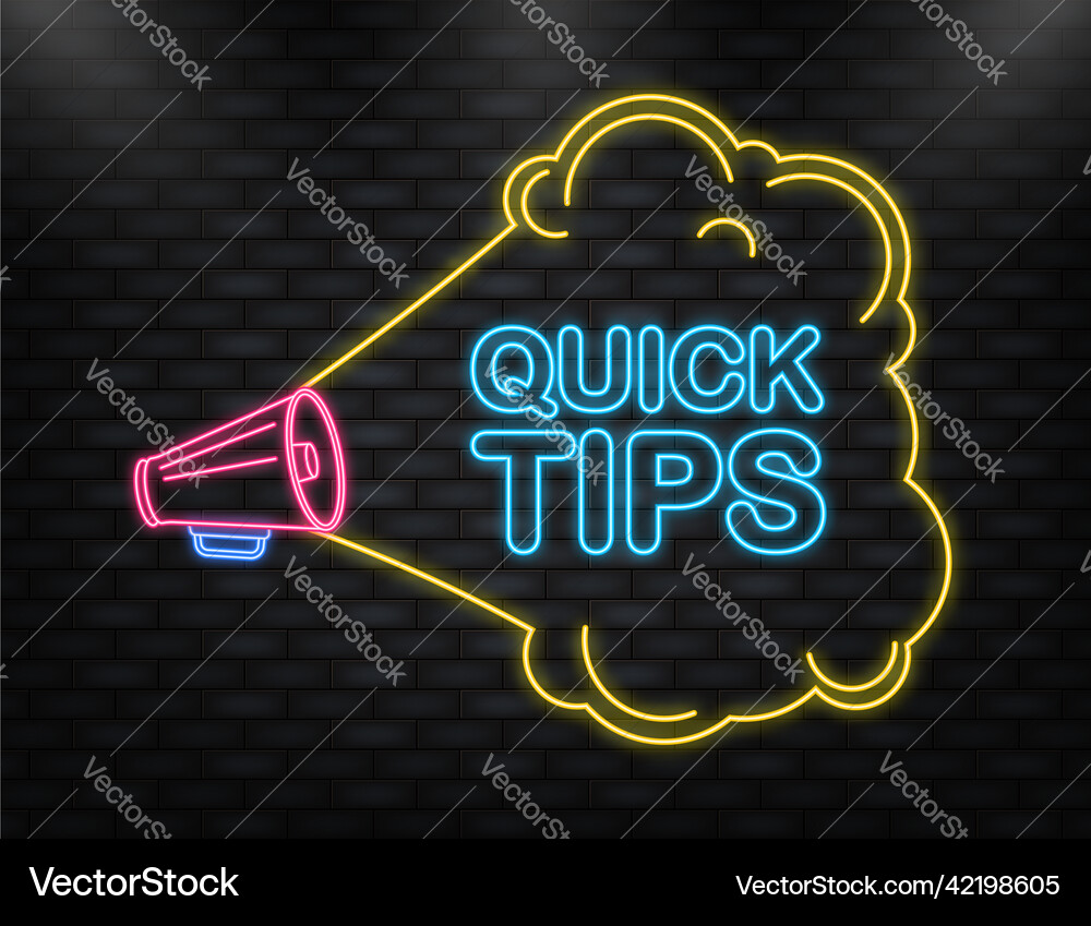 Neon icon quick tips megaphone yellow banner Vector Image