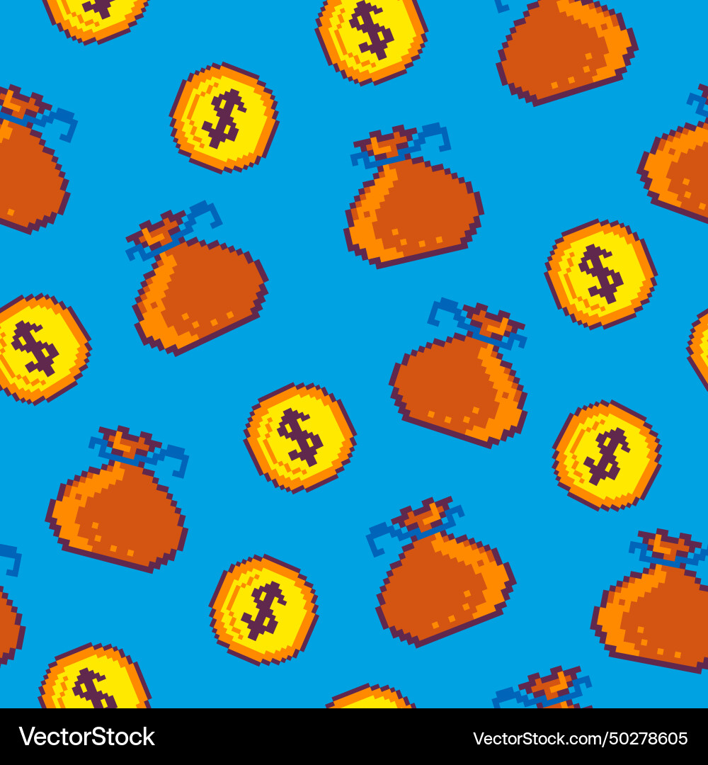 Pixelated sack with money and dollar coin pattern Vector Image