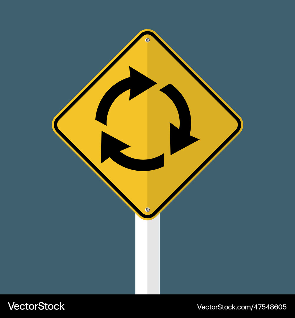 Roundabout ahead sign isolated on grey sky Vector Image