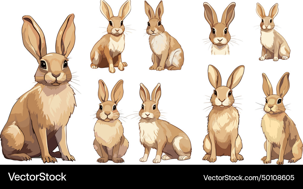 Wild rabbits set isolated hare rabbit cartoon Vector Image