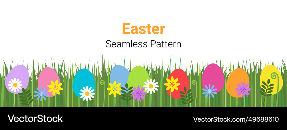 Easter painted eggs in spring grass and flowers Vector Image