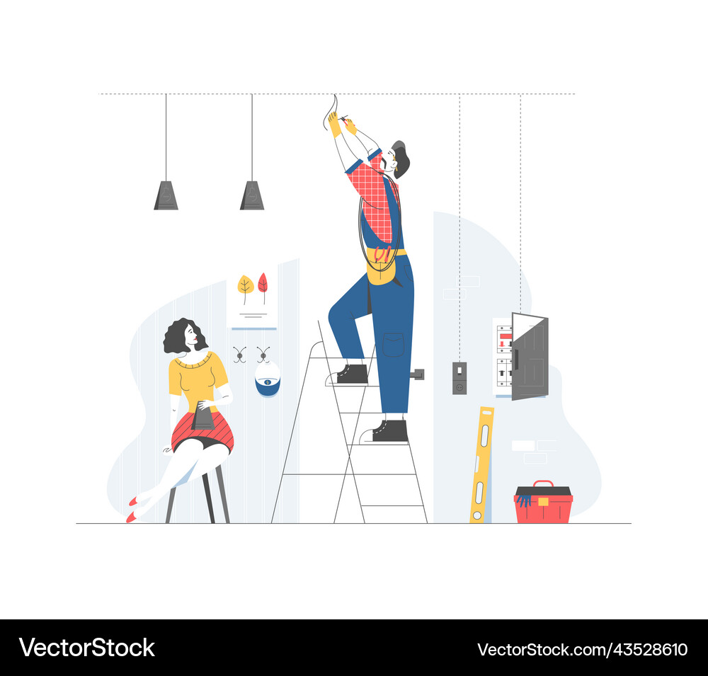 Electrician is installing the wiring Royalty Free Vector