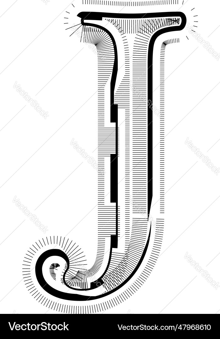 Modern abstract striped design with lines letter j