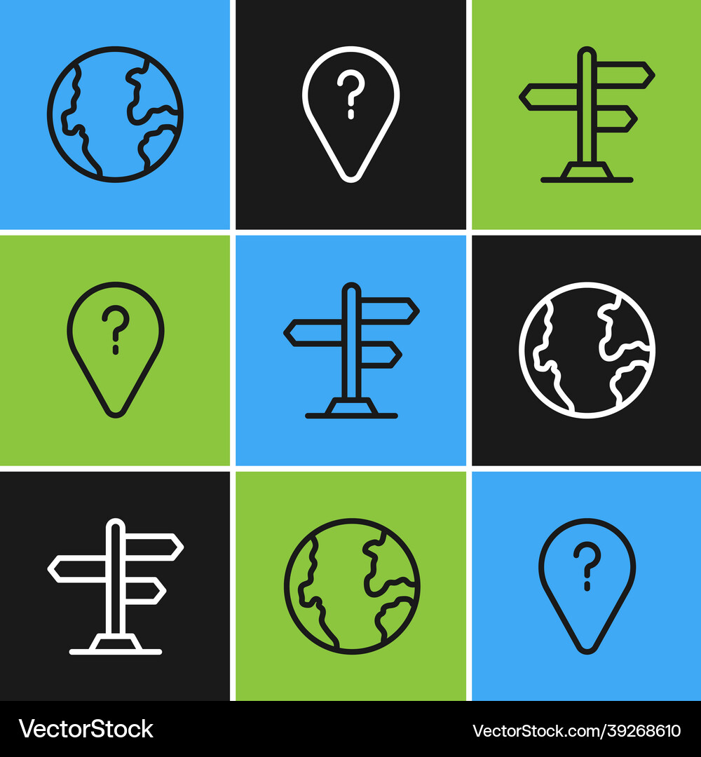 Set line earth globe road traffic sign Royalty Free Vector