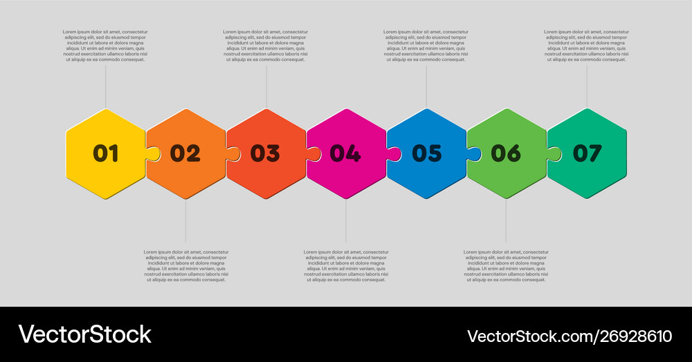 Seven pieces puzzle hexagon line info graphic Vector Image