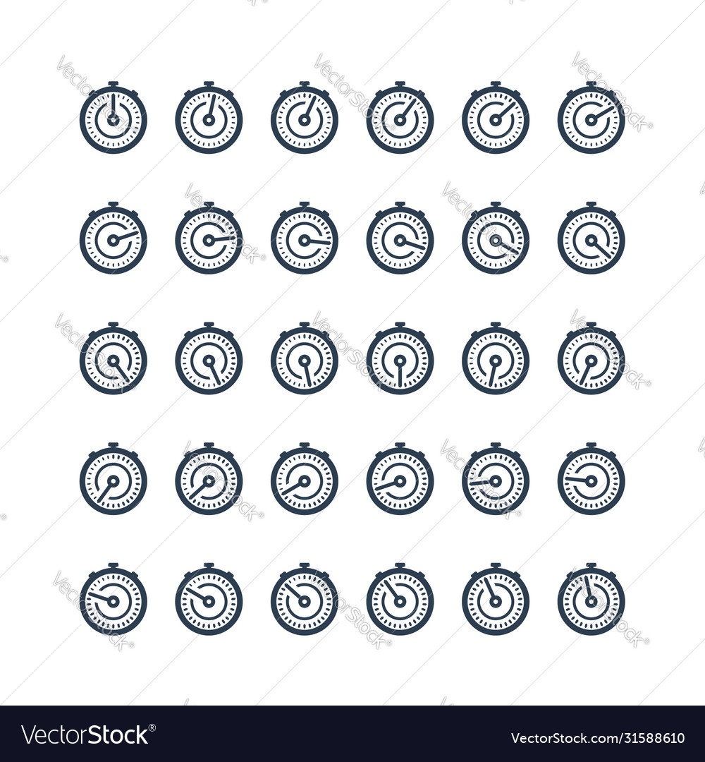 Stopwatch timer icon set in glyph style Royalty Free Vector