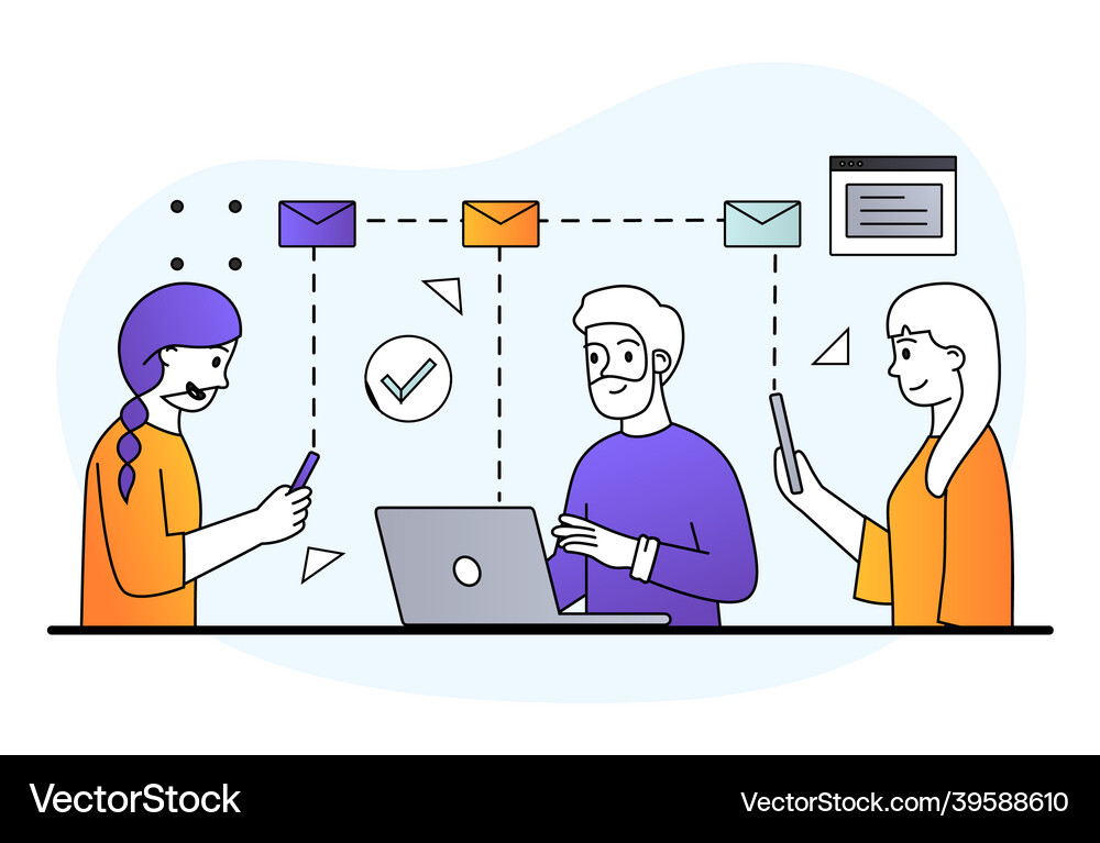 Two female characters sending messages to managers