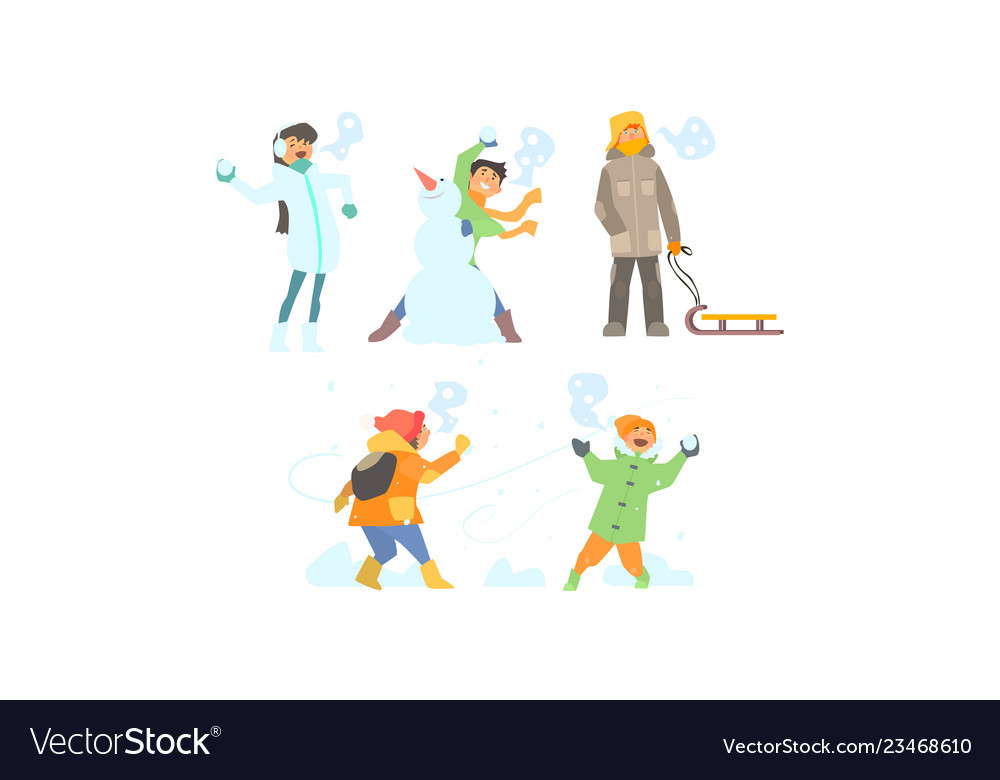 Winter activities set making snowman playing Vector Image