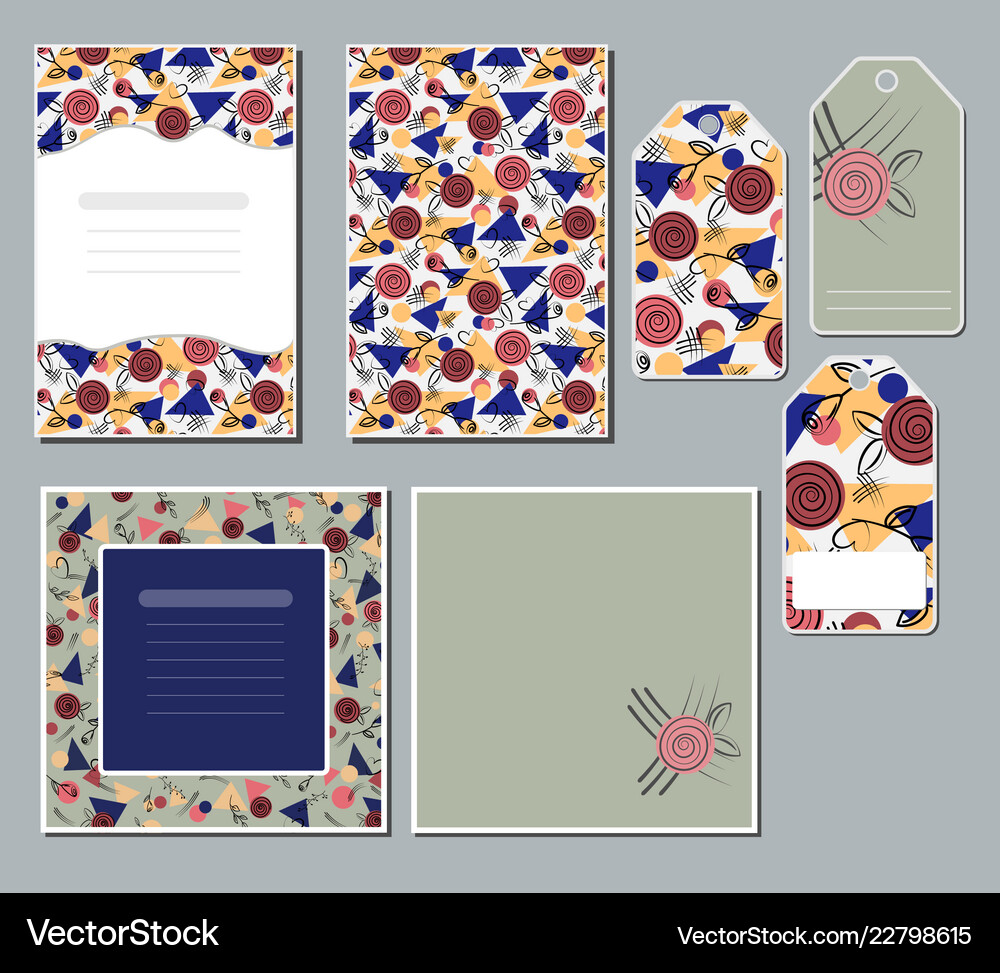 A set of cards and tags with geometric pattern Vector Image