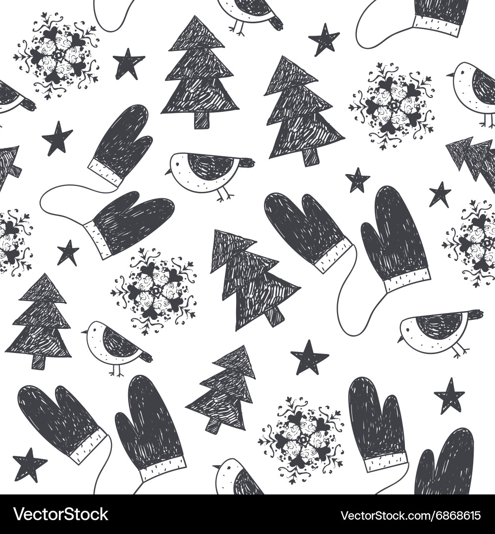 Hand drawn seamless christmas winter Royalty Free Vector