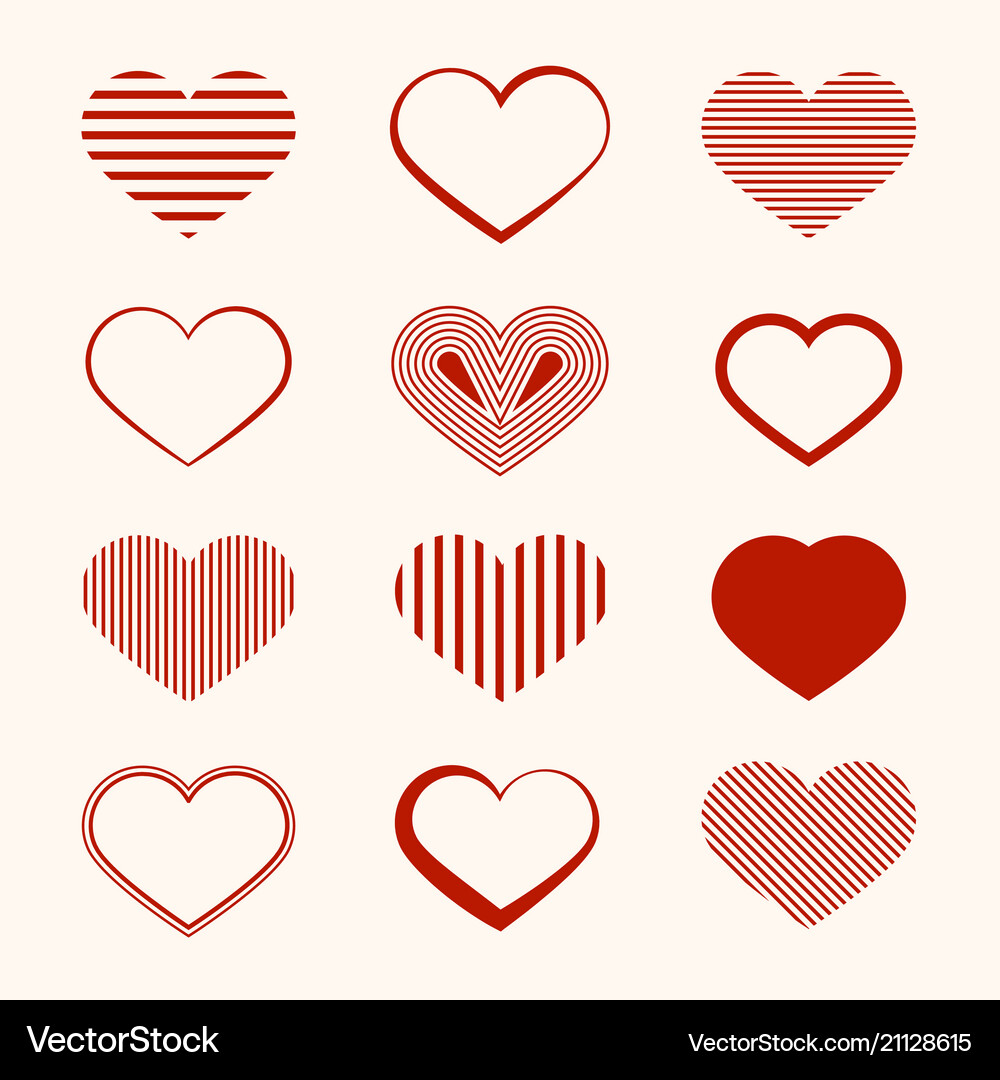 Heart icon flat design hearts set isolated Vector Image