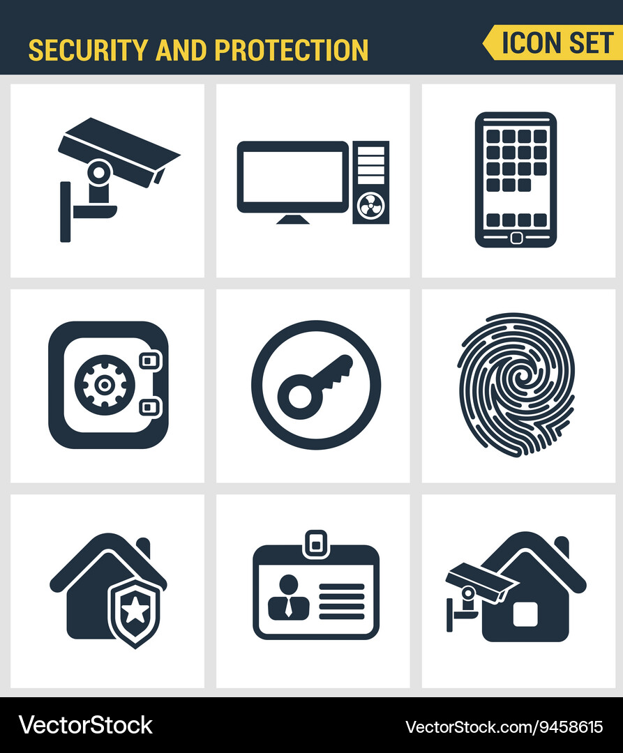 Icons set of premium quality various security Vector Image