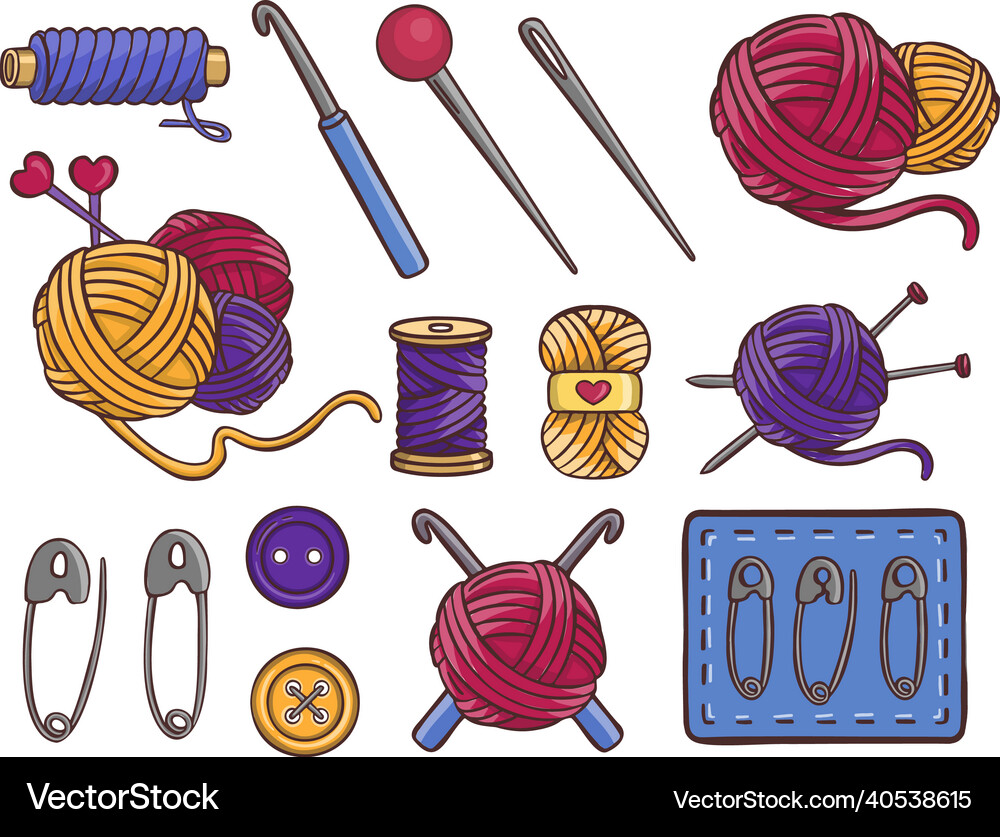 Knitting sewing symbols set needlework icon Vector Image
