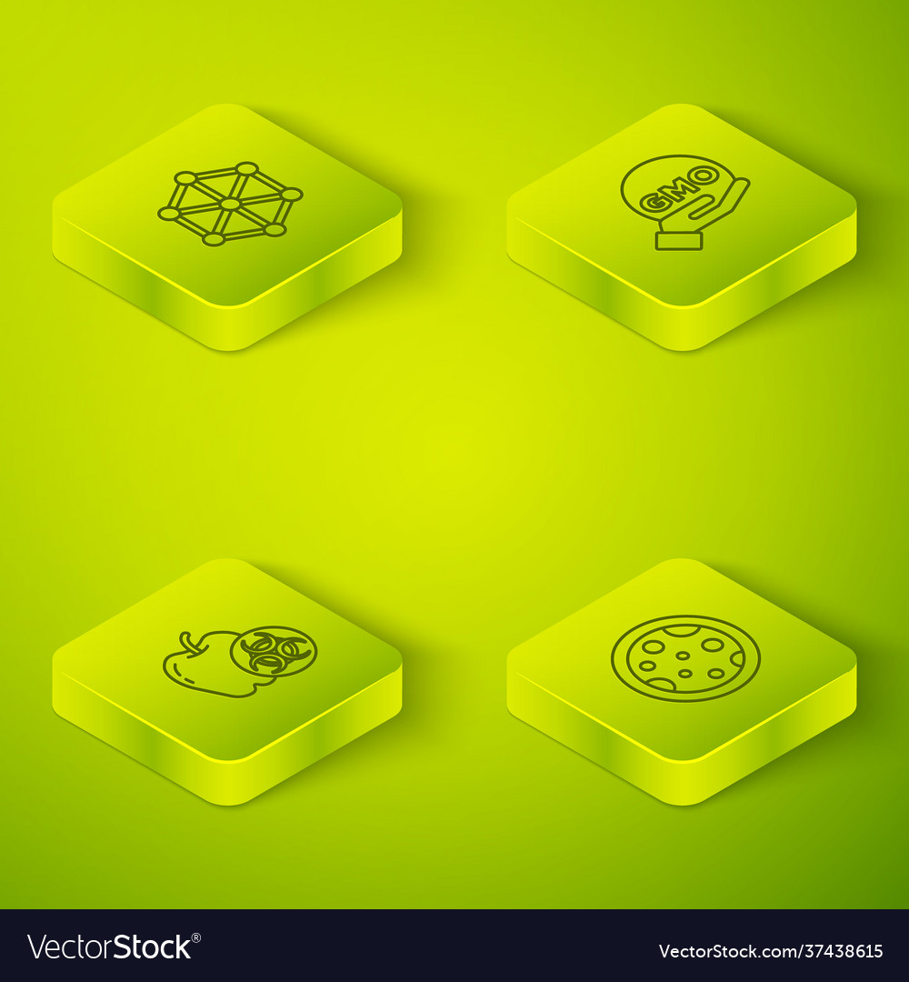 Set isometric line gmo genetically modified apple Vector Image