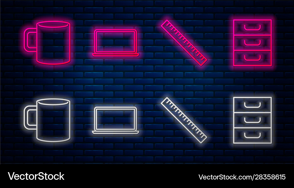 Set line laptop ruler coffee cup flat and drawer Vector Image