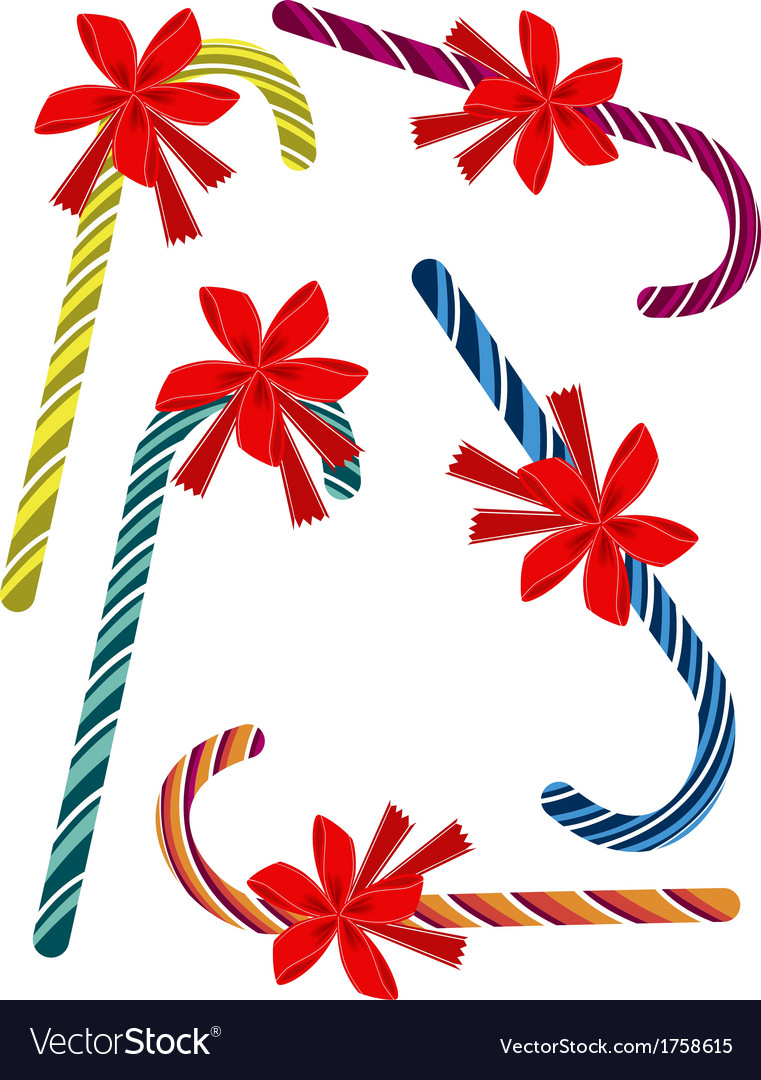 Set lovely candy canes with red bow Royalty Free Vector