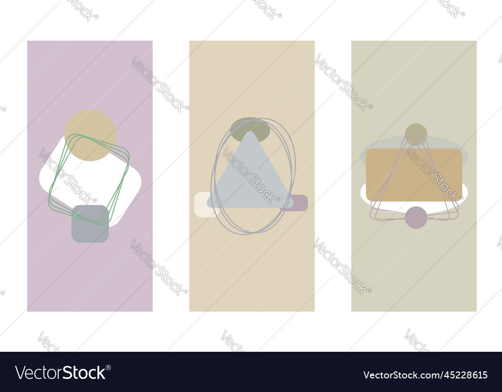 Triptych of geometric shapes in neutral colors Vector Image