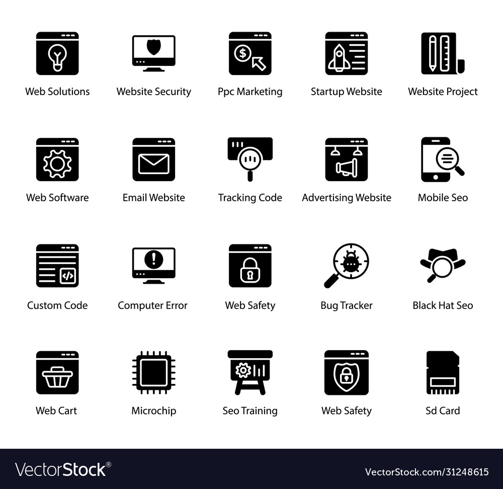 Web development in solid icons pack Royalty Free Vector