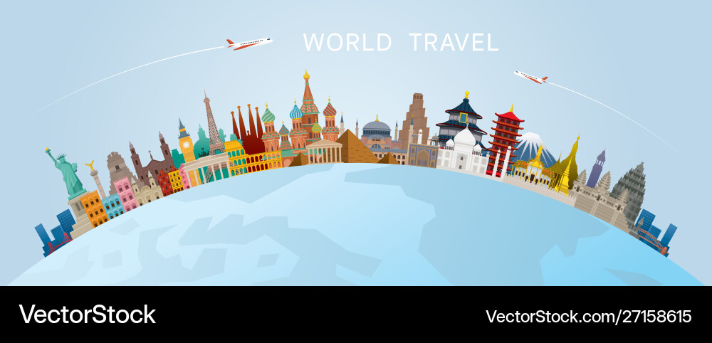 World skyline curve landmarks in flat design Vector Image