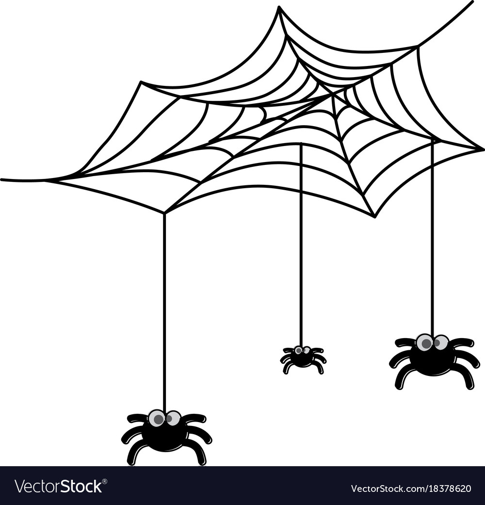 Cute spiders with spiderweb halloween decoration Vector Image