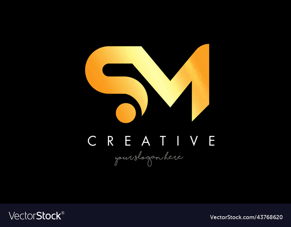 Golden gold sm letter logo design with creative Vector Image