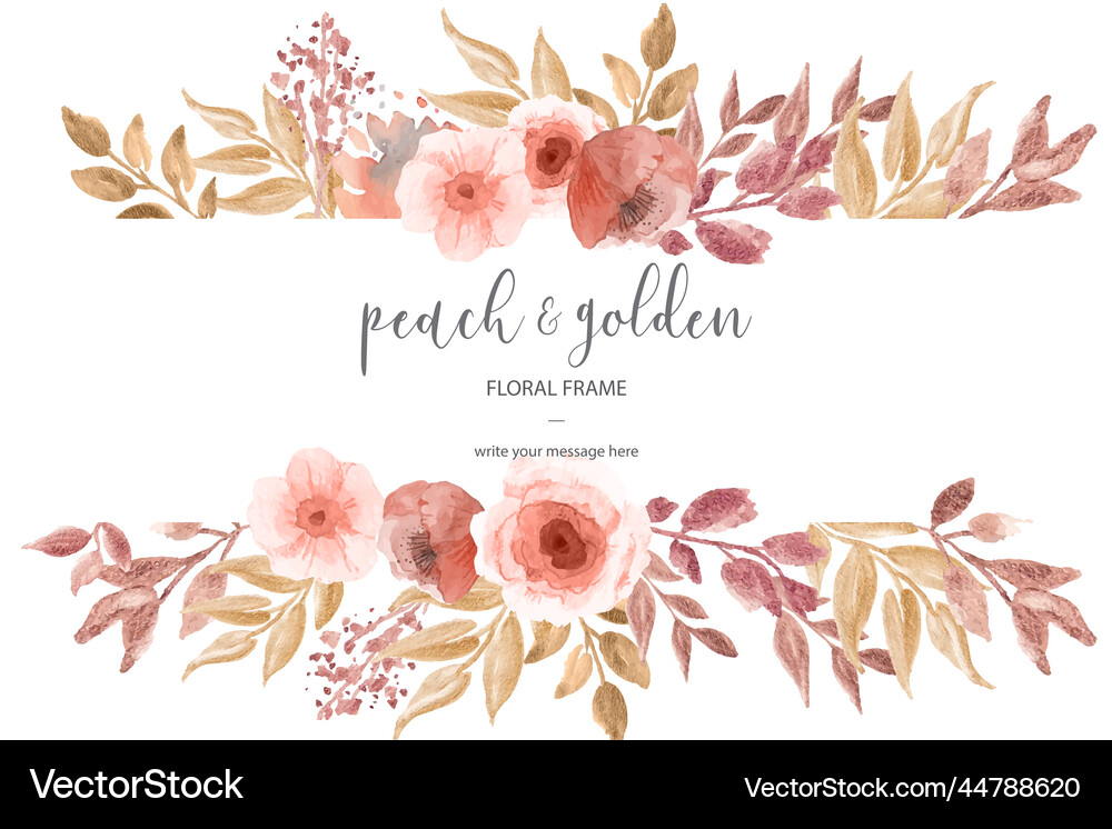 Peach golden floral frame design Royalty Free Vector Image
