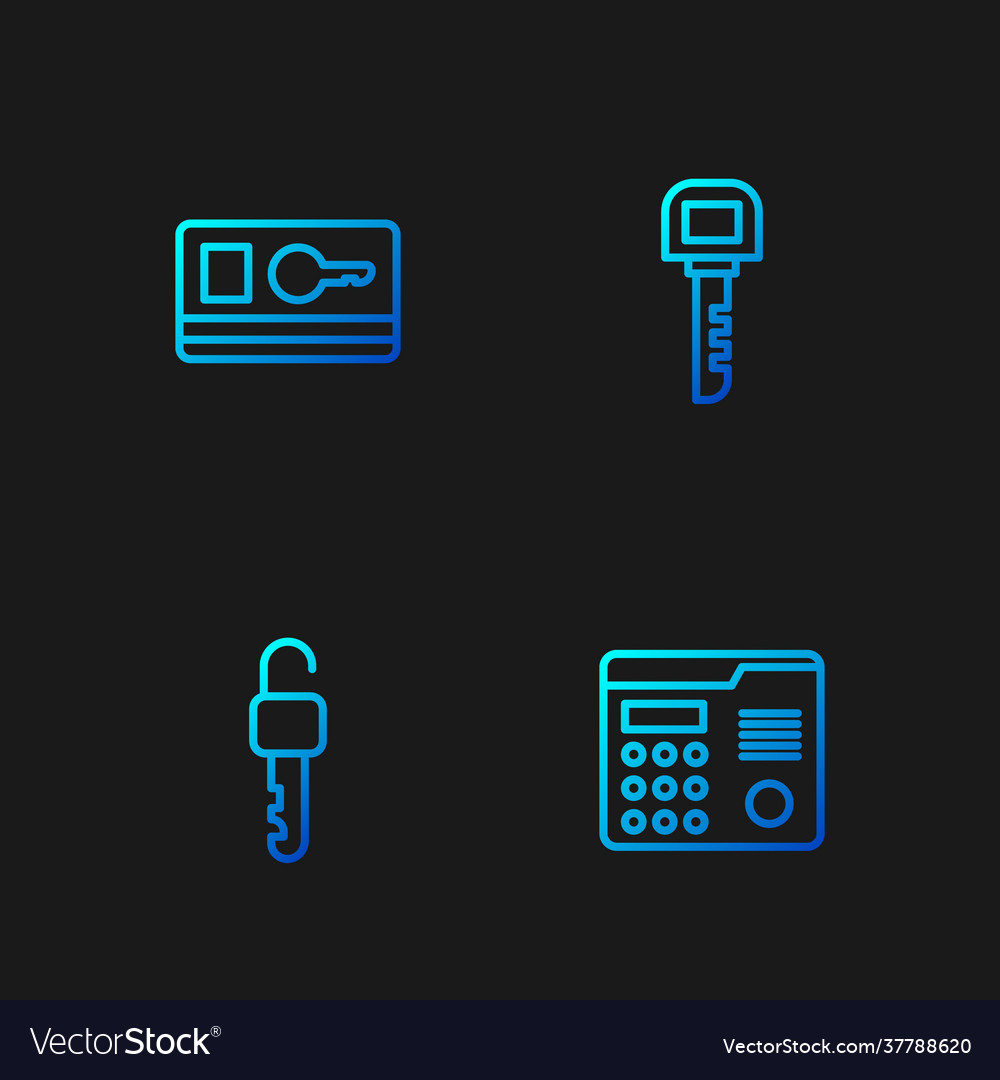 Set Line House Intercom System Unlocked Key Key Vector Image