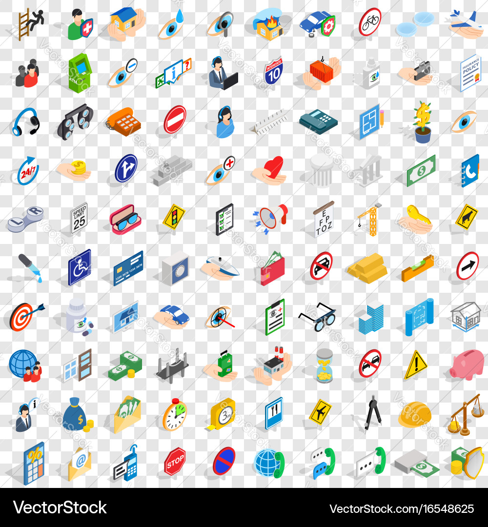 100 care and help icons set isometric 3d style Vector Image