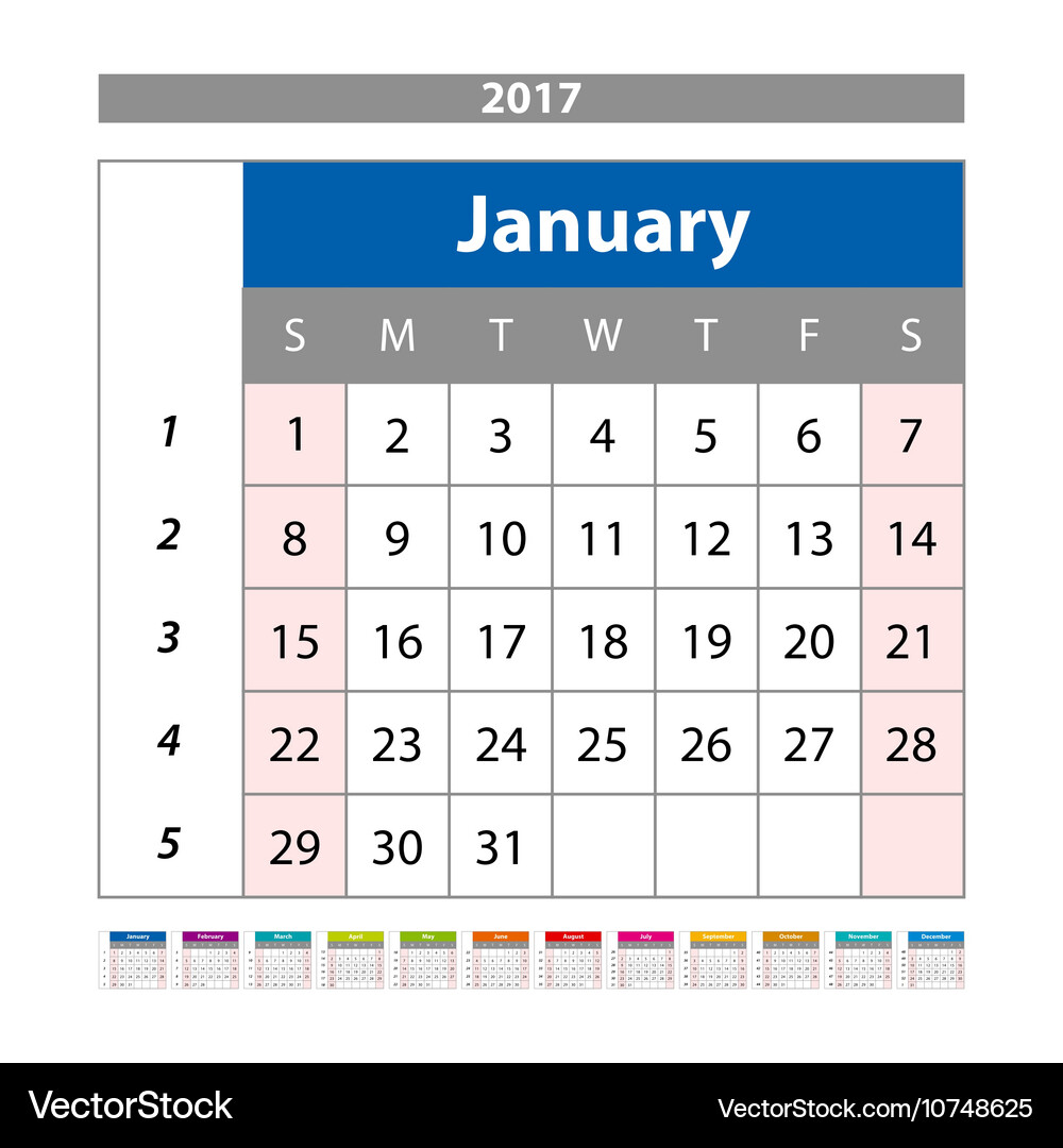 Calendar planner for 2017 year design template Vector Image