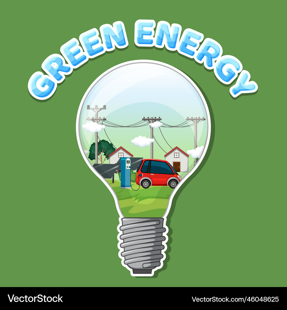 Green energy text with lightbulb banner template Vector Image