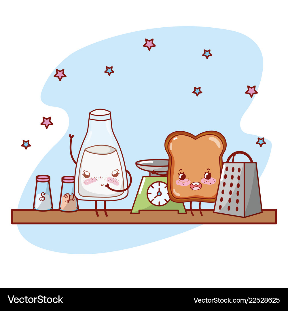 Kitchen shelf cartoon kawaii Royalty Free Vector Image