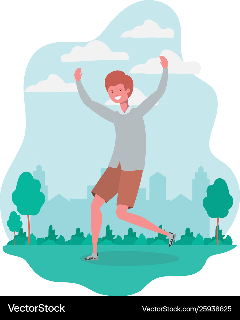Man dancing in landscape with trees and plants Vector Image
