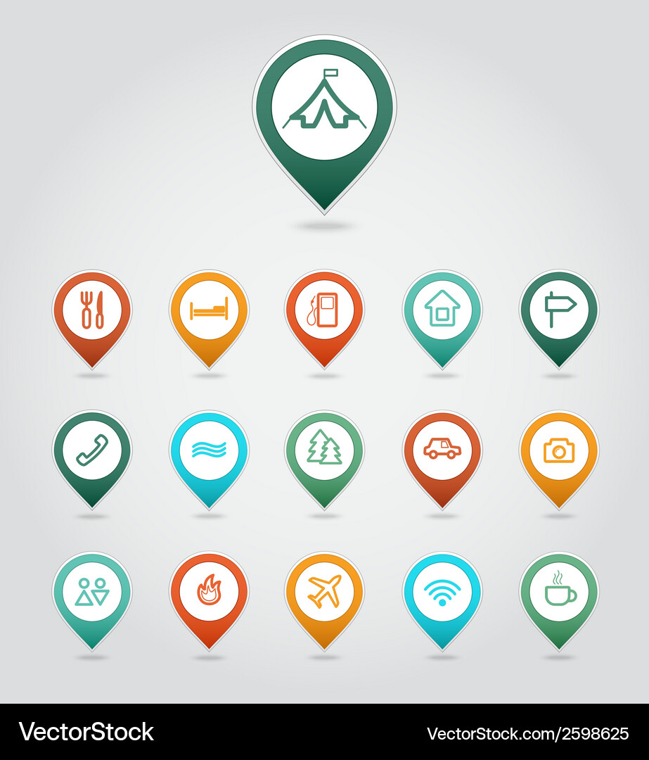 Mapping pins icons travel Royalty Free Vector Image