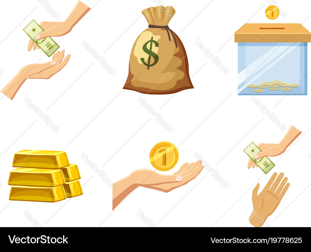 Money icon set cartoon style Royalty Free Vector Image